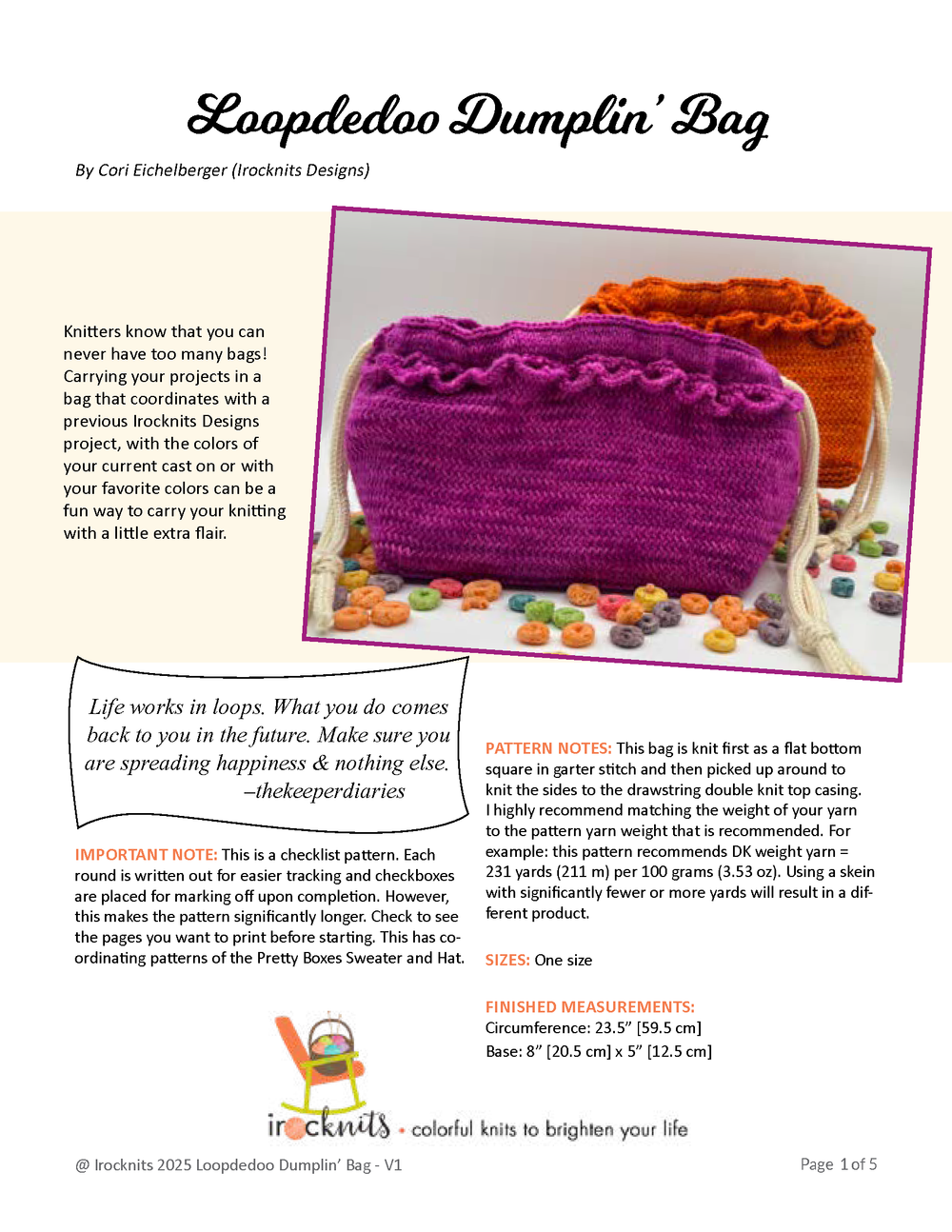 Loopdedoo Dumplin Bag Knit PDF Download Pattern by Cori Eichelberger ...