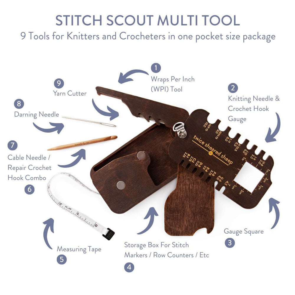 Stitch Scout Multi-Tool for Knitters & Crocheters - Twice Sheared Sheep
